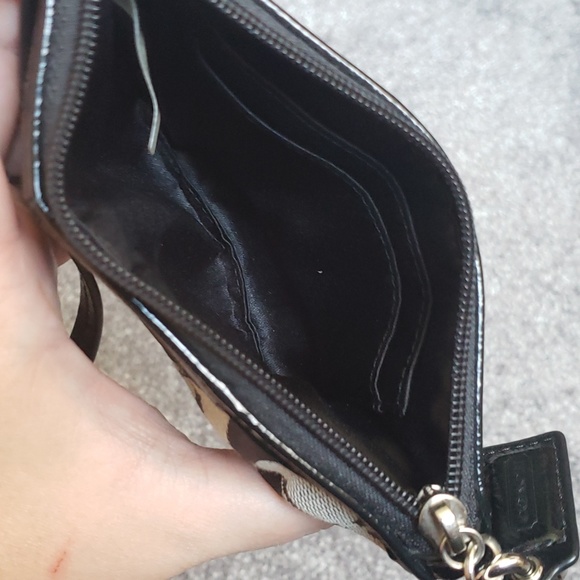 Coach | Bags | Coach Logo Zipper Grey Black Wristlet | Poshmark